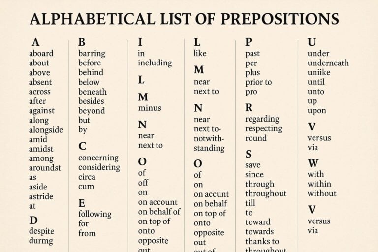 Lijst van voorzetsels in de Engelse grammatica + voorbeelden